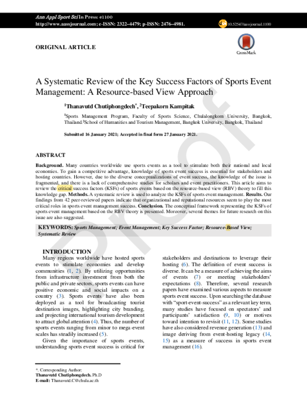 (PDF) A Systematic Review of the Key Success Factors of Sports Event ...