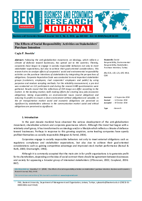 (PDF) The Effects of Social Responsibility Activities on Stakeholders ...