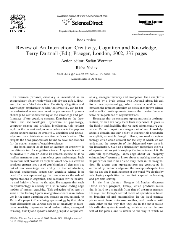 (PDF) Review of An Interaction: Creativity, Cognition and Knowledge ...