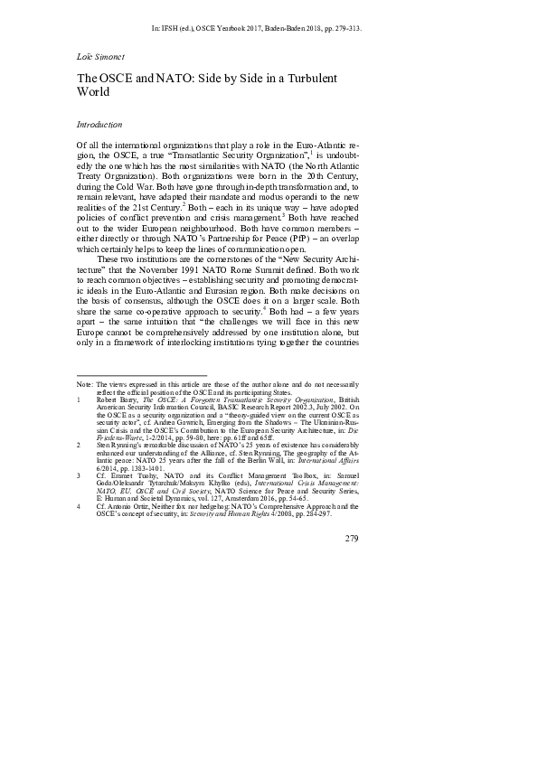 (PDF) The OSCE and NATO: Side by Side in a Turbulent World