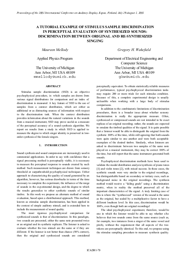 (PDF) A Tutorial Example of Stimulus Sample Discrimination in ...