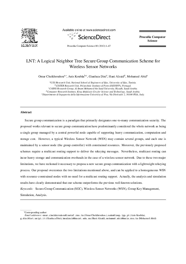 (PDF) Procedia Computer Science LNT: A Logical Neighbor Tree Secure Group Communication Scheme ...