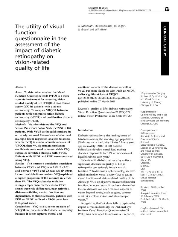 (PDF) The utility of visual function questionnaire in the assessment of ...