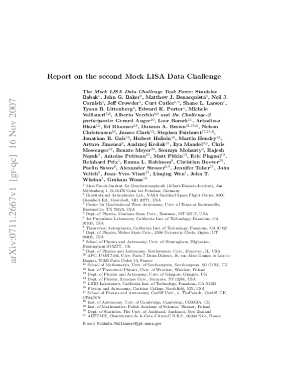 (PDF) Report on the second Mock LISA data challenge | Hubert Halloin - Academia.edu