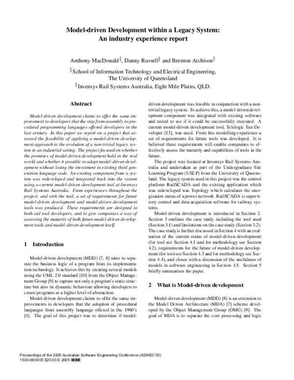 (PDF) Model-driven development within a legacy system: an industry ...