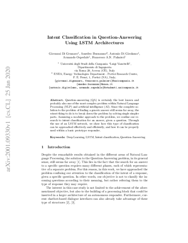 (PDF) Intent Classification in Question-Answering Using LSTM Architectures