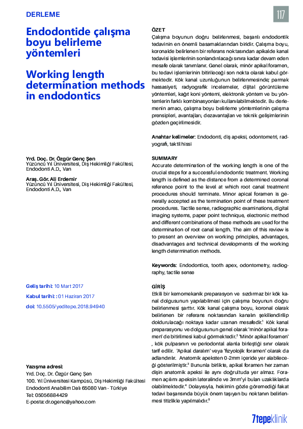 (PDF) Working length determination methods in endodontics