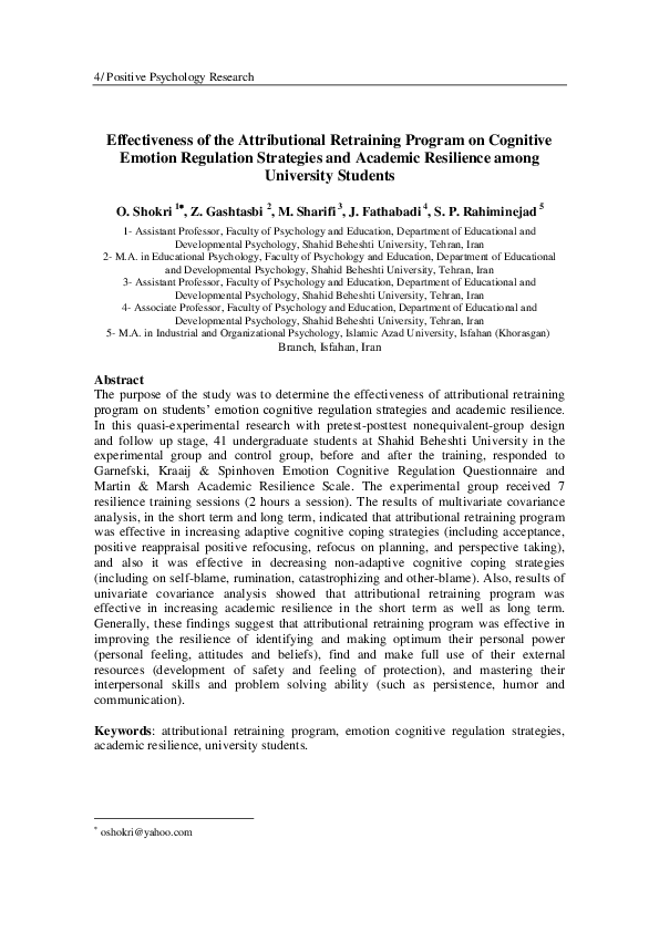(PDF) Effectiveness of the Attributional Retraining Program on ...