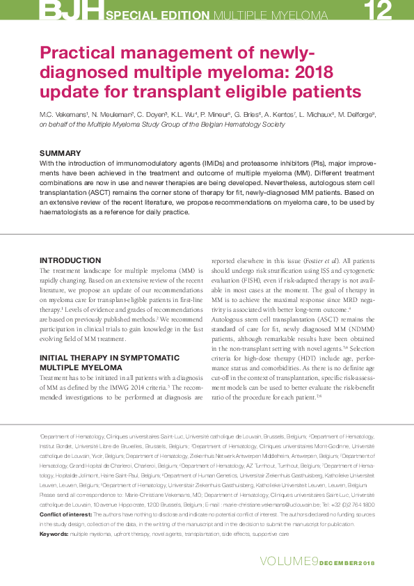 (PDF) Practical management of newly-diagnosed multiple myeloma : 2018 ...