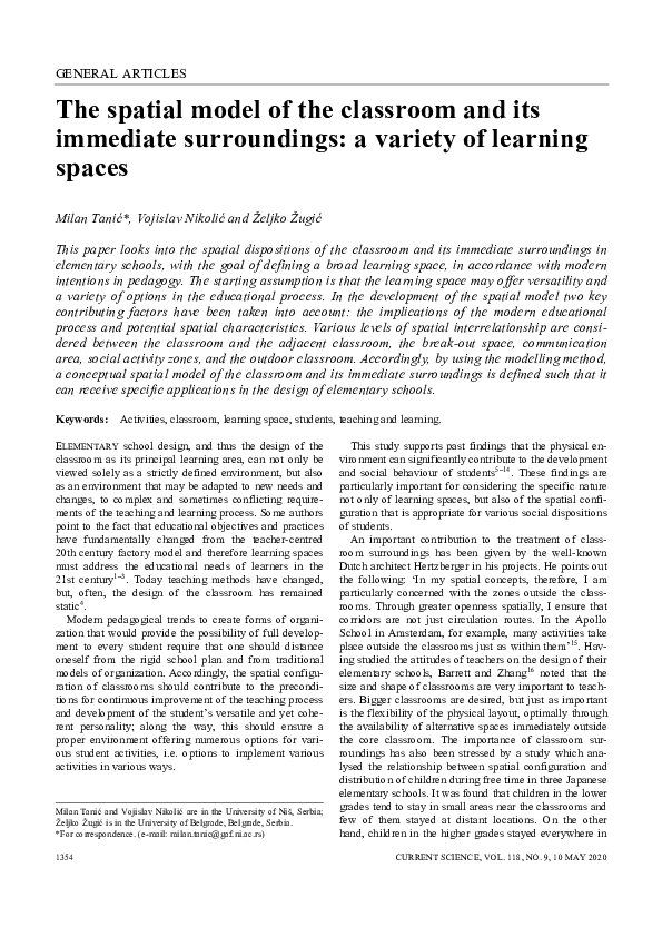 (PDF) The Spatial Model of the Classroom and its Immediate Surroundings ...
