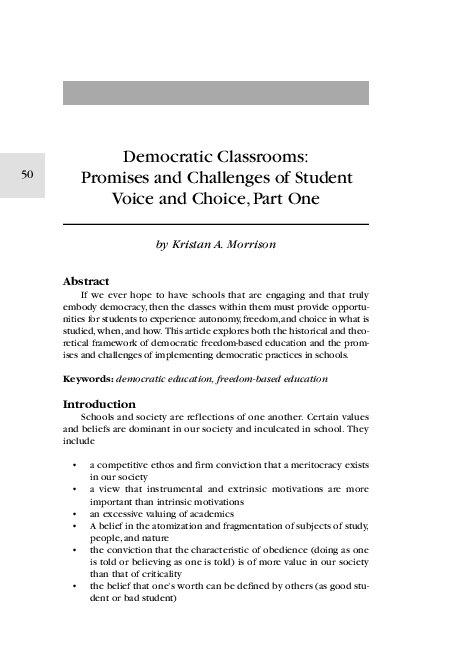 (PDF) Democratic classrooms: Promises and challenges of student voice ...