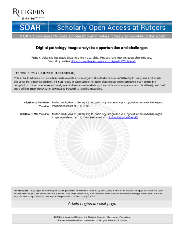 (PDF) Digital pathology image analysis: opportunities and challenges