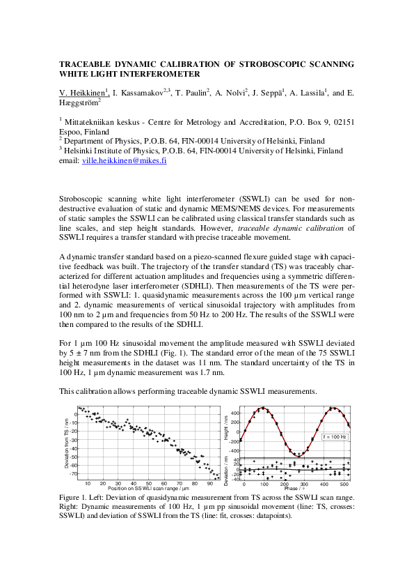 (PDF) Transfer standard for traceable dynamic calibration of stroboscopic scanning white light ...