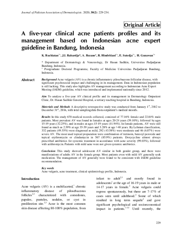 (PDF) A five-year clinical acne patients profiles and its management ...