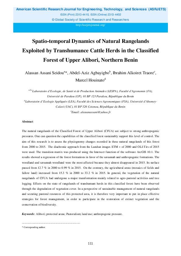 (PDF) Rangeland Dynamics in Upper Alibori, Benin