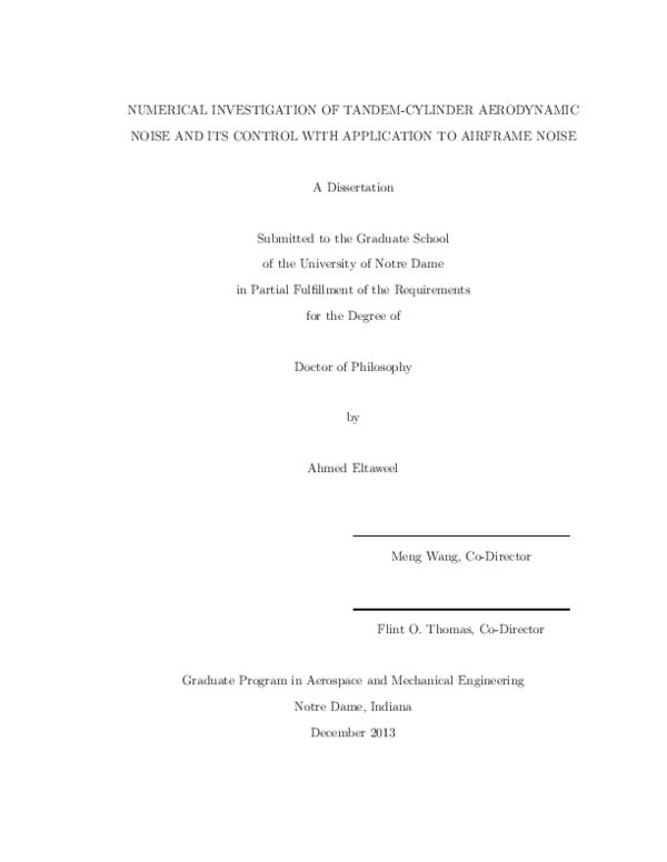 (PDF) Numerical investigation of tandem-cylinder aerodynamic noise and its control with ...