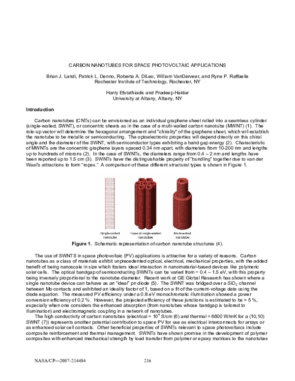 (PDF) Carbon Nanotubes for Space Photovoltaic Applications
