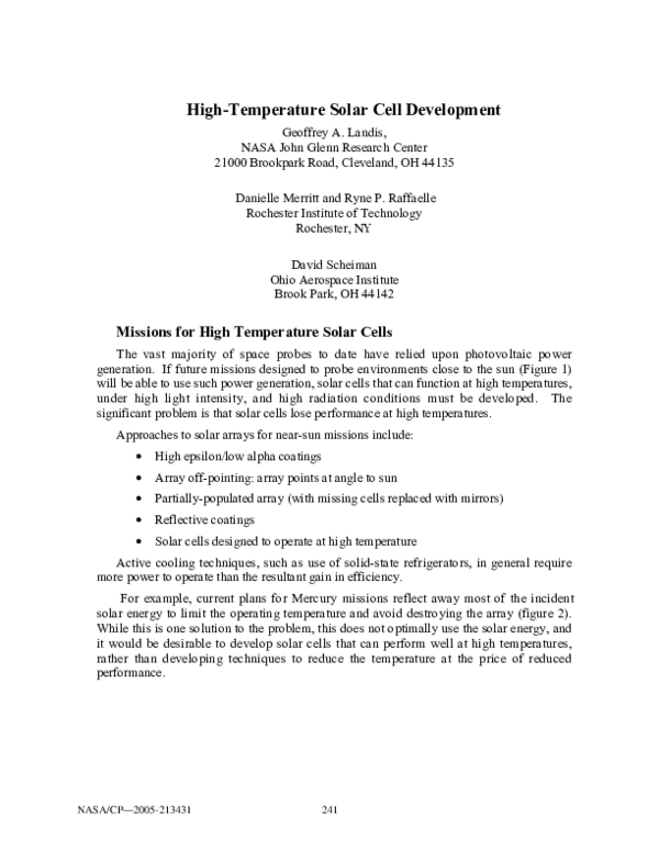 (PDF) High-Temperature Solar Cell Development