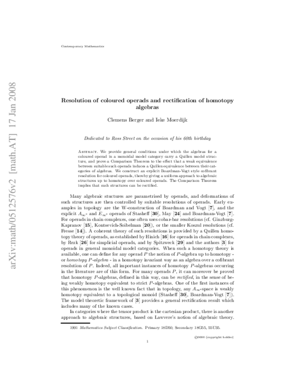(PDF) and Ieke Moerdijk. Resolution of coloured operads and ...