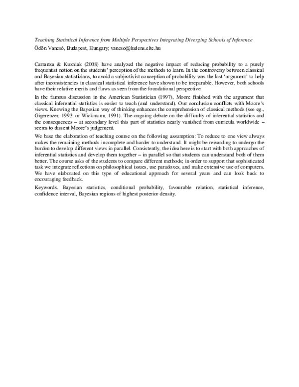 (PDF) Teaching Statistical Inference from Multiple Perspectives ...