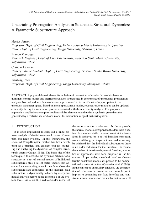 (PDF) Uncertainty propagation analysis in stochastic structural dynamics: A parametric ...