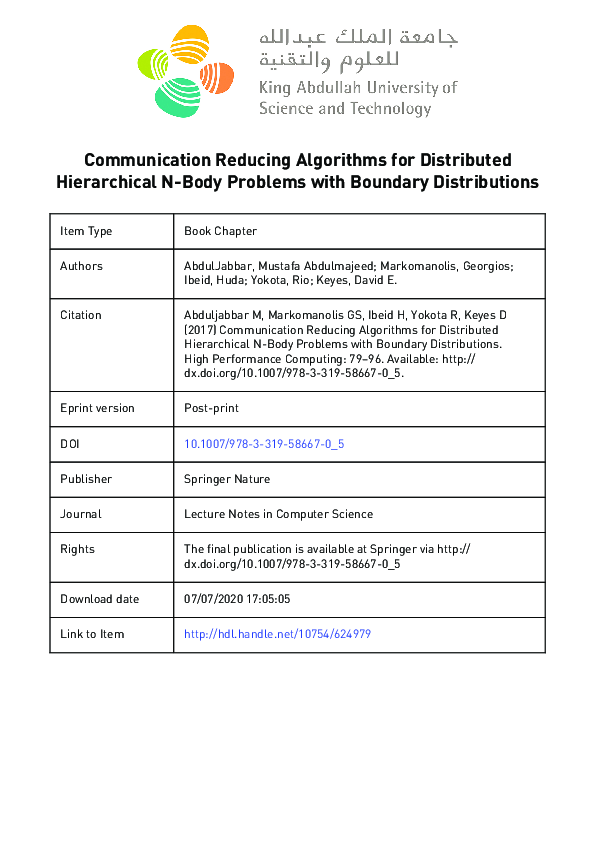 (PDF) Communication Reducing Algorithms for Distributed Hierarchical N-Body Problems with ...