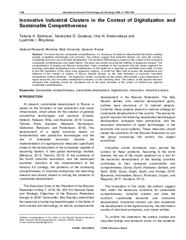 (PDF) Innovative Industrial Clusters in the Context of Digitalization ...