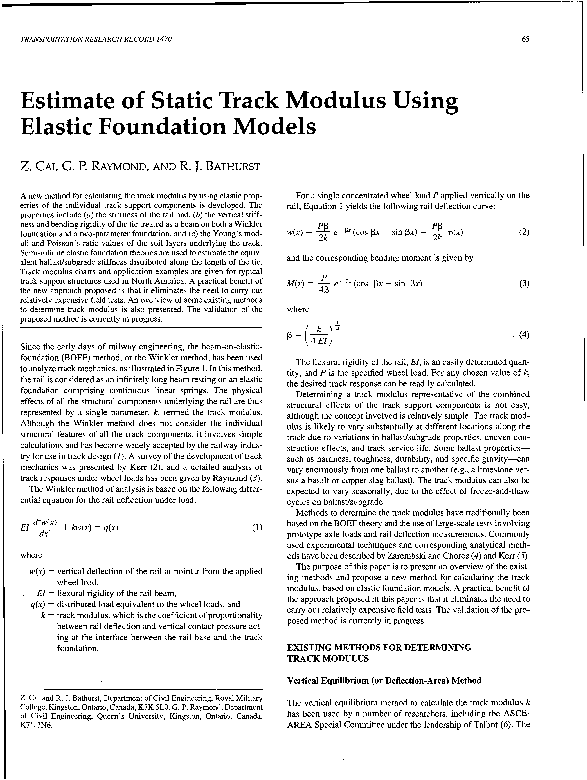 (PDF) Estimate of Static Track Modulus Using Elastic Foundation Models