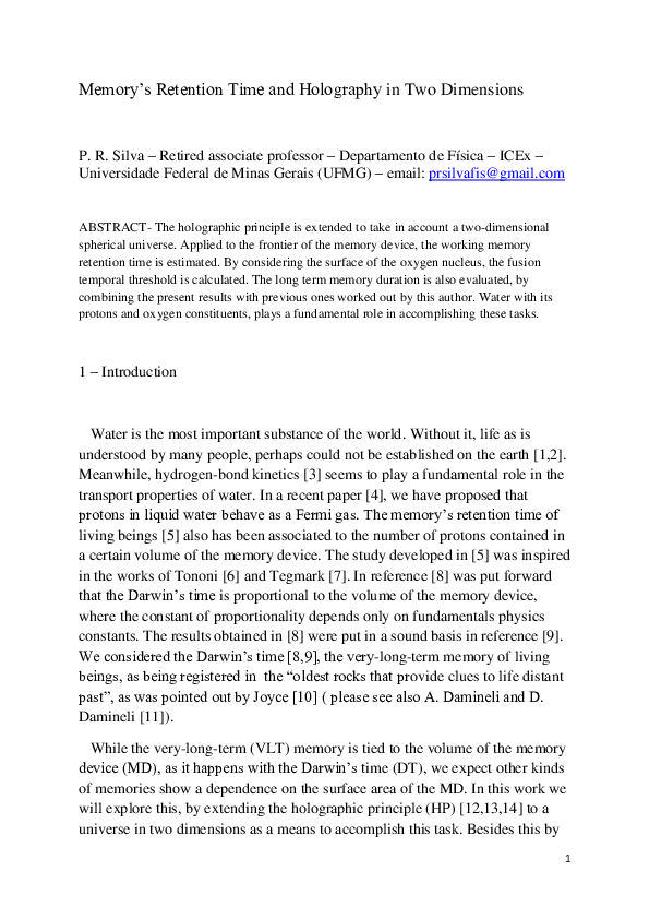 (PDF) Memory's Retention Time and Holography in Two Dimensions