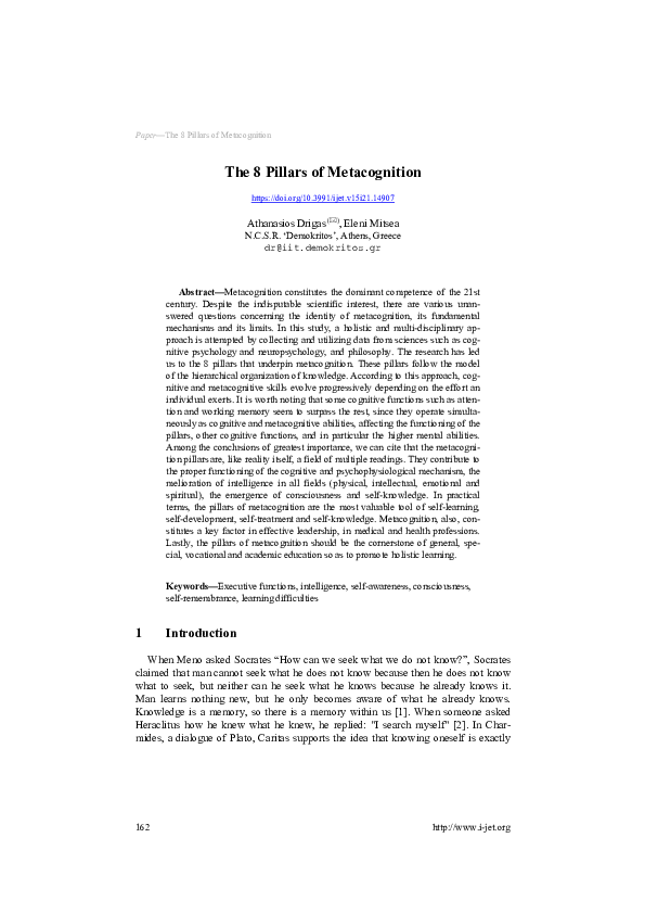 (PDF) The 8 Pillars of Metacognition