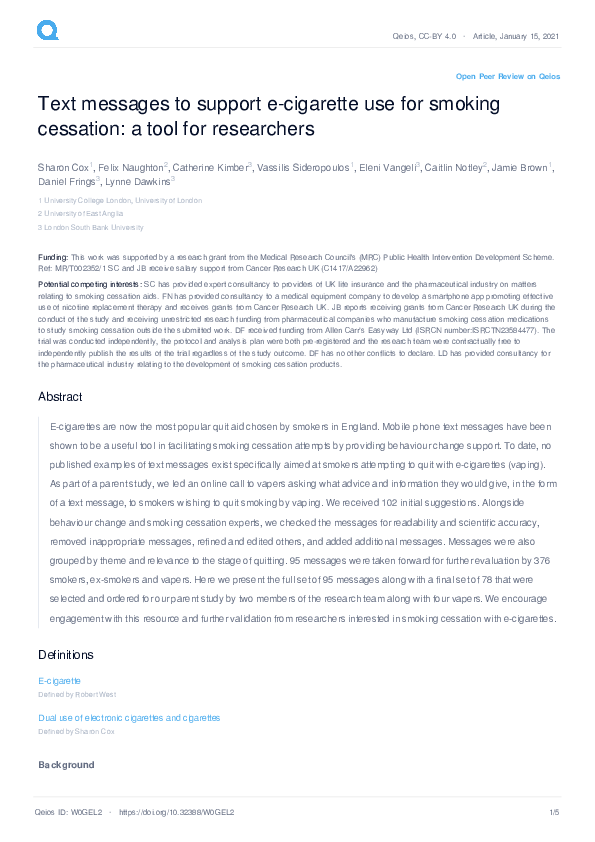 (PDF) Text messages to support e-cigarette use for smoking cessation: a ...