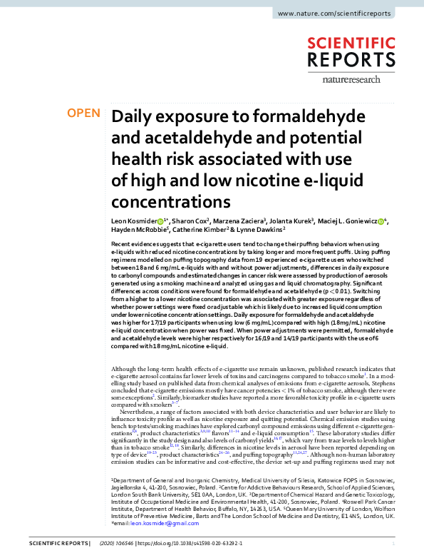 (PDF) Daily exposure to formaldehyde and acetaldehyde and potential ...