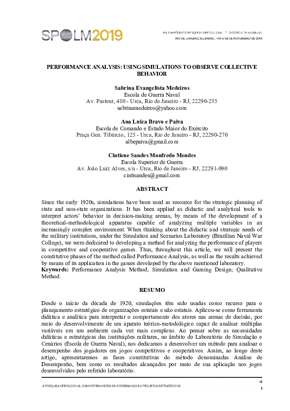 Pdf Performance Analysis Using Simulations To Observe Collective