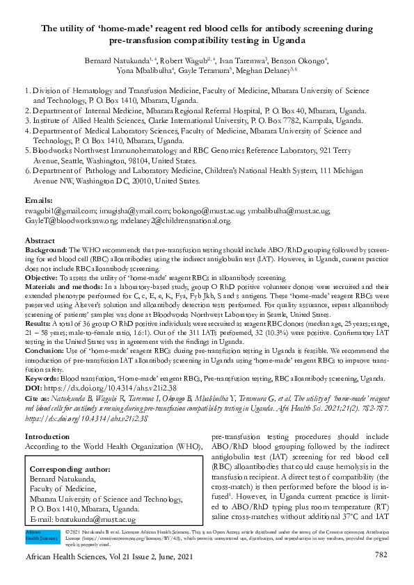(PDF) The utility of ‘home-made’ reagent red blood cells for antibody ...
