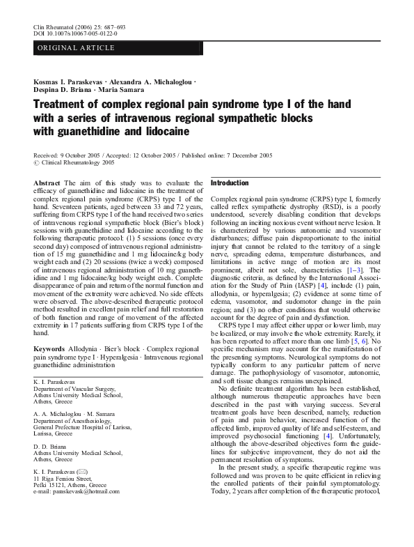 (PDF) Treatment of complex regional pain syndrome type I of the hand ...