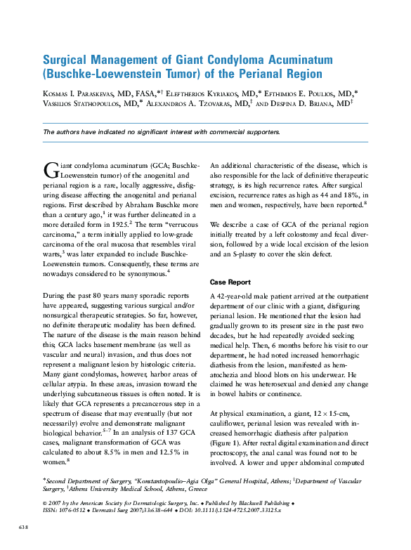 (PDF) Surgical Management of Giant Condyloma Acuminatum (Buschke ...