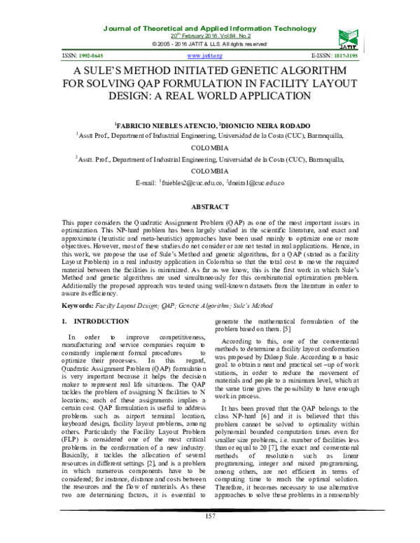 (PDF) A Sule’s Method initiated genetic algorithm for solving QAP ...