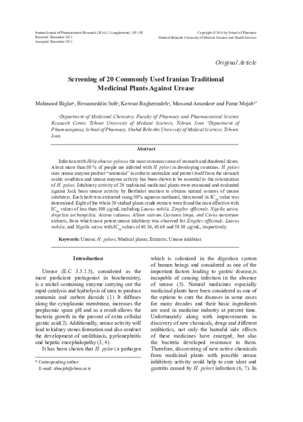 (PDF) Screening of 20 commonly used Iranian traditional medicinal ...