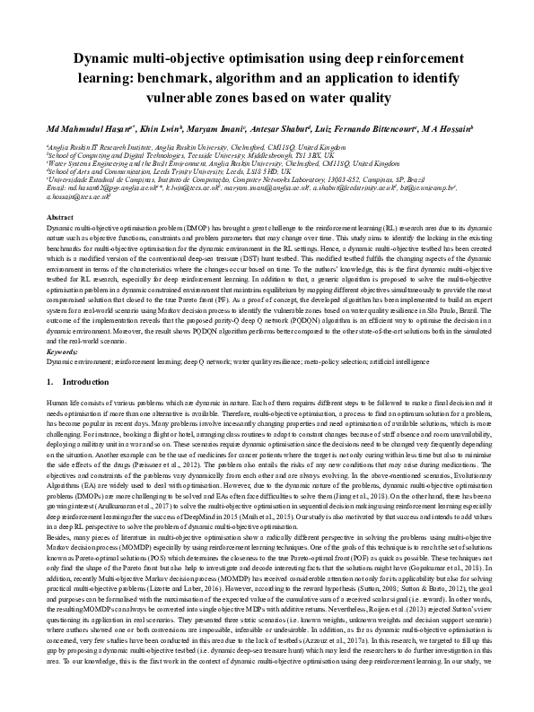 Pdf Dynamic Multi Objective Optimisation Using Deep Reinforcement Learning Benchmark