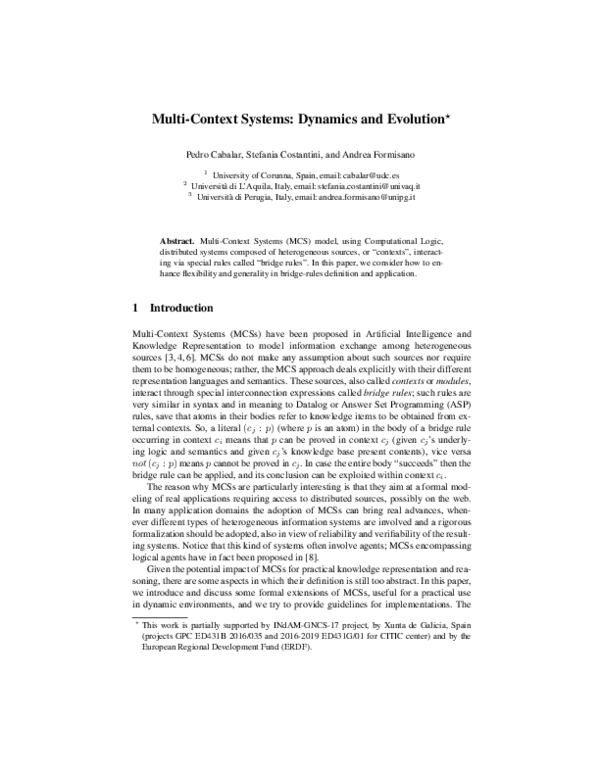 (PDF) Multi-Context Systems: Dynamics and Evolution