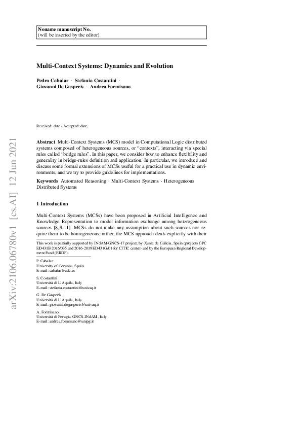 (PDF) Multi-context systems in dynamic environments | Stefania Costantini - Academia.edu