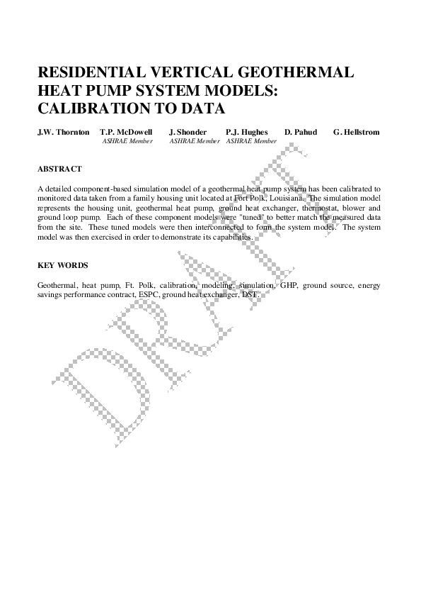 (PDF) Calibrating Vertical Geothermal Heat Pump Models for Homes