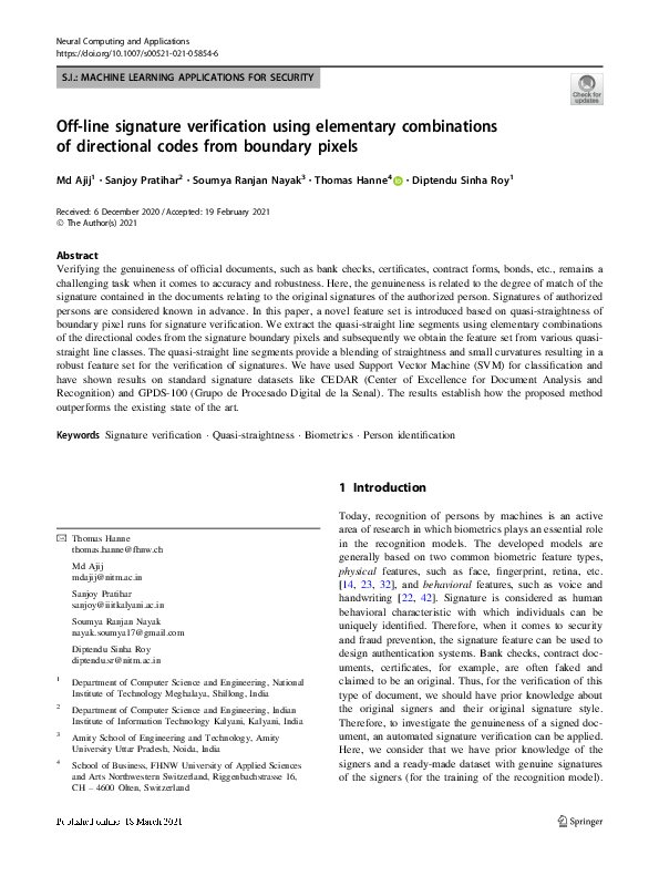 (PDF) Off-line signature verification using elementary combinations of directional codes from ...
