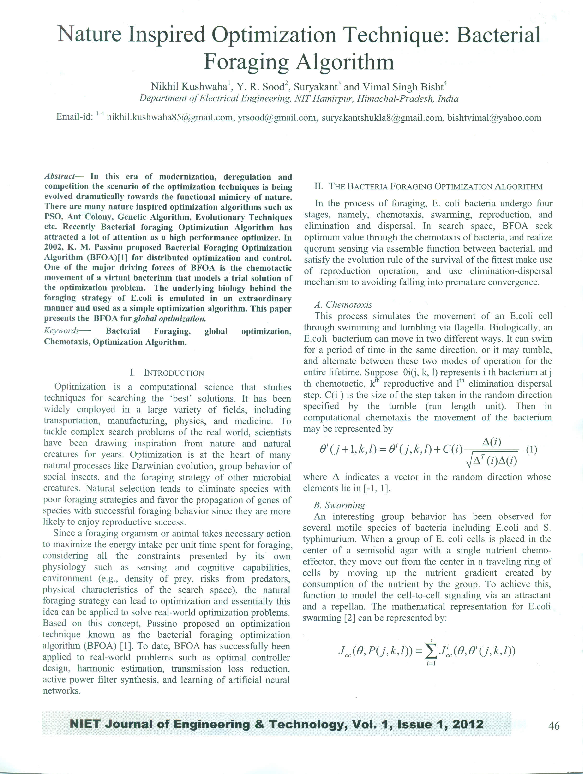 (PDF) Nature Inspired Optimization Technique: Bacterial Foraging Algorithm