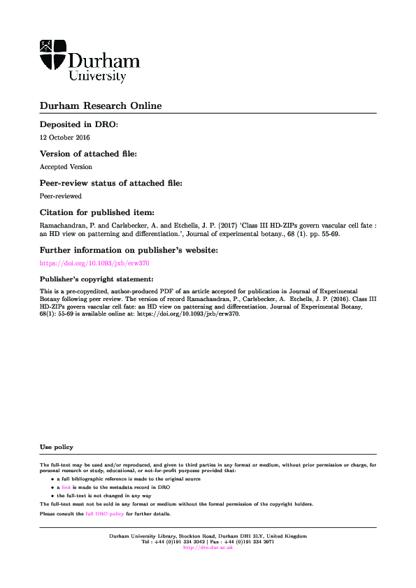 (PDF) Class III HD-ZIPs govern vascular cell fate: an HD view on ...