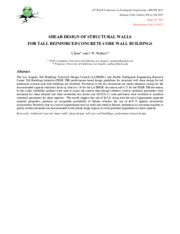(PDF) Shear Design of Structural Walls for Tall Reinforced Concrete ...