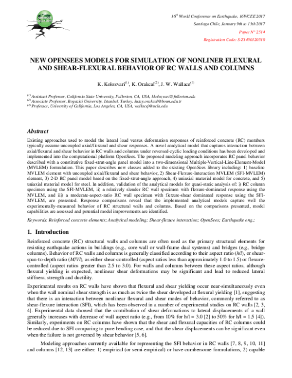 (PDF) New Opensees Models for Simulation of Nonliner Flexural and Shear-Flexural Behavior of RC ...