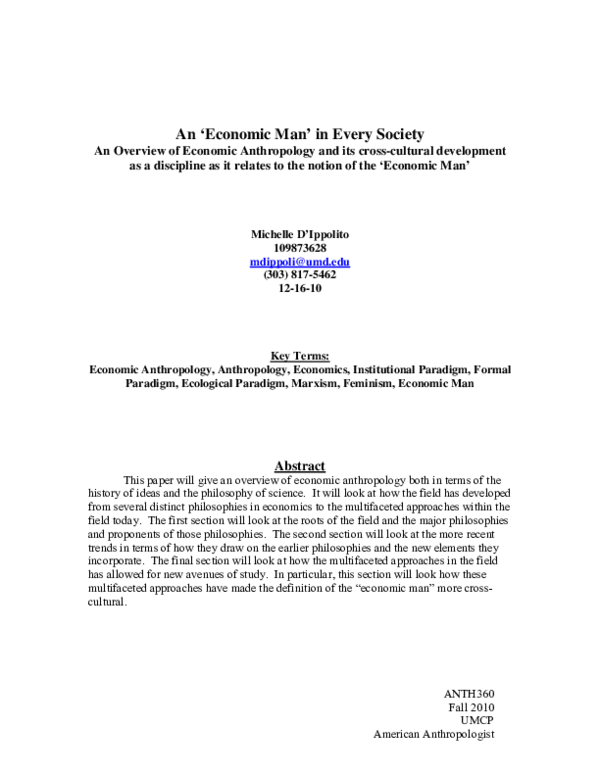 (PDF) An ‘Economic Man’ in Every Society: An Overview of Economic ...