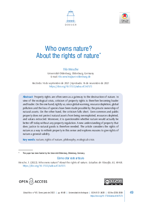 (PDF) Who owns nature? About the rights of nature