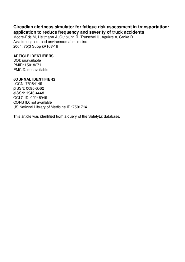 (PDF) Circadian alertness simulator for fatigue risk assessment in ...
